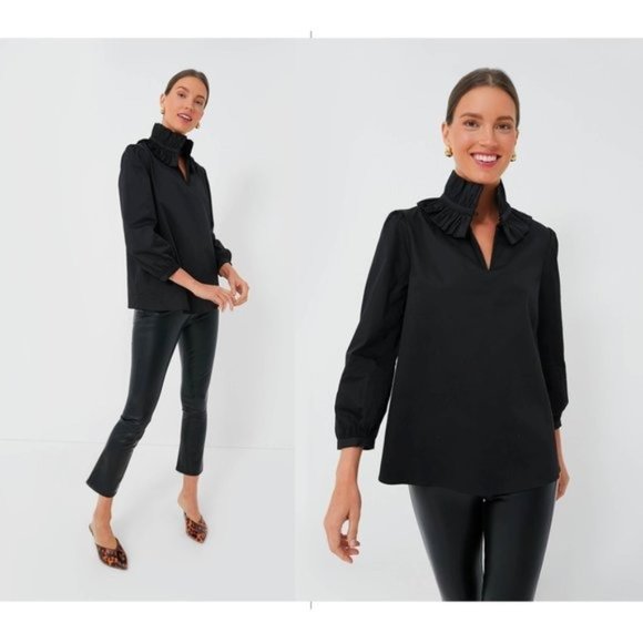 Tuckernuck | Tops | Tuckernuck New Black Ruffle Neck Threequarter ...